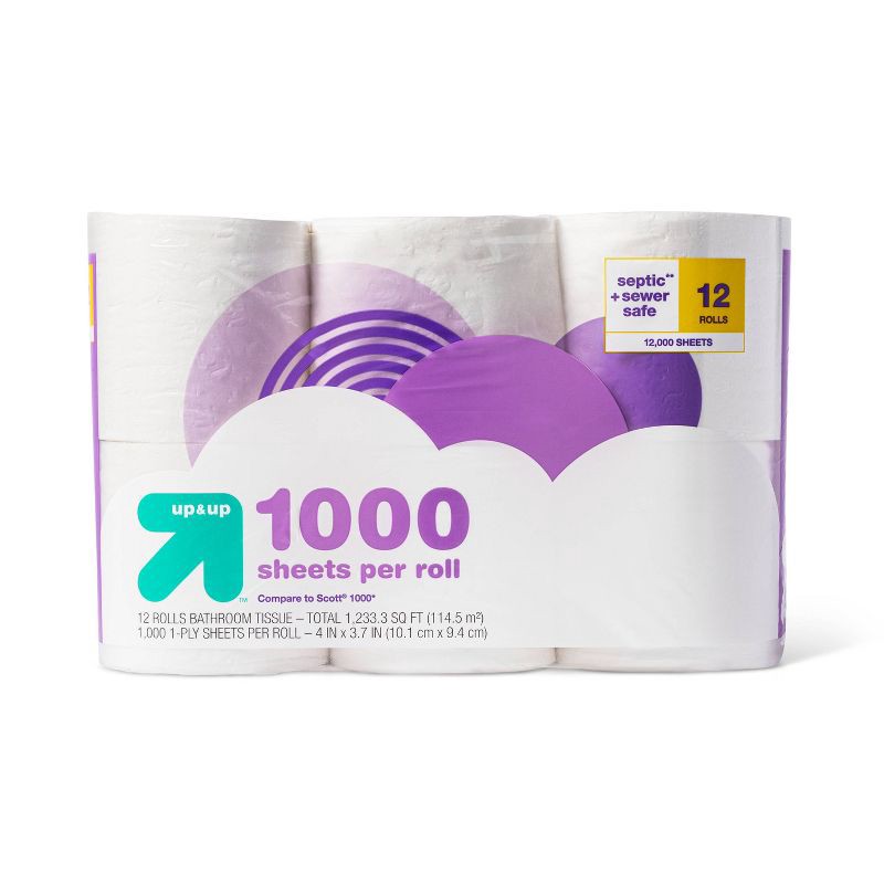 1000 Sheets per Roll Toilet Paper - 12 Rolls - up & up™ 1000 sheets, 12 ...