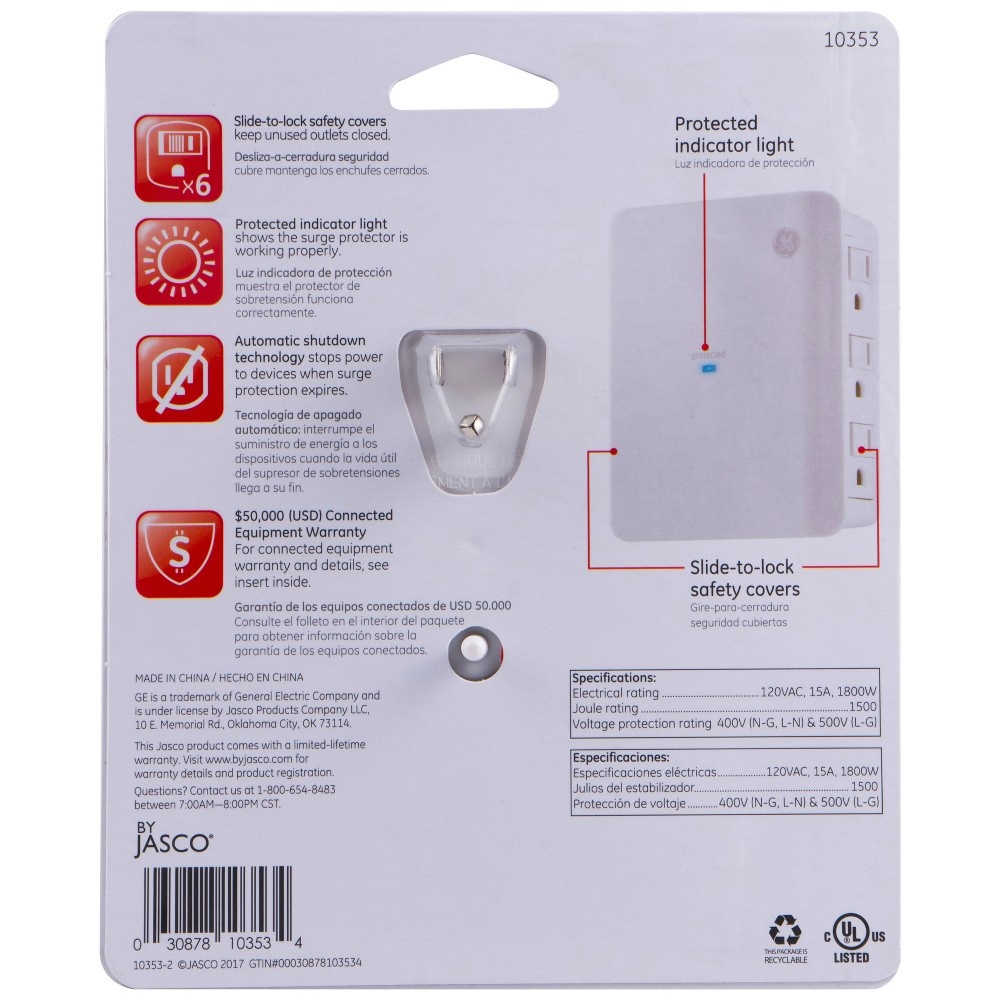 GE Low-Profile 6-Outlet Surge Protector, 10353 1 ct | Shipt