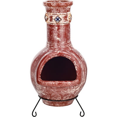 Blue Orange Pottery Bulb Shape Tile Clay Chiminea with Stand - Dark Red ...