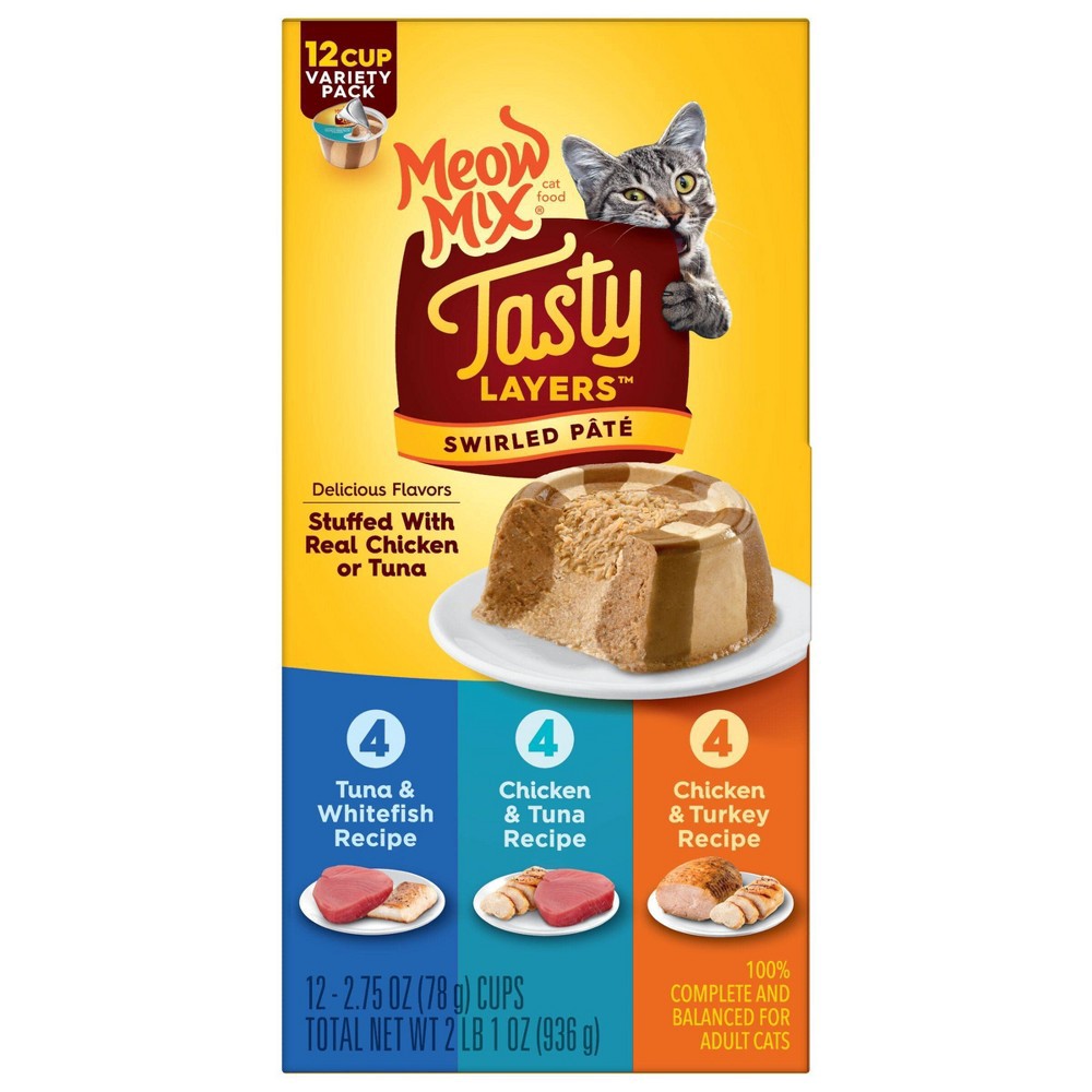 Meow Mix Tasty Layers Variety Pack Cat Food, 12-2.75 Oz Cups 12 ct | Shipt