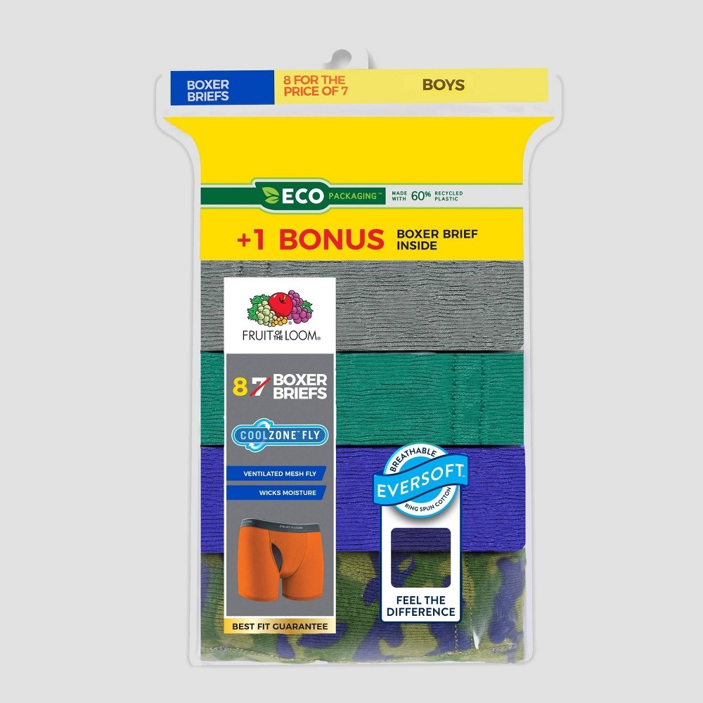 Fruit of the Loom Boys' 7+1 Bonus Pack Boxer Briefs - Colors Vary S 8 ...