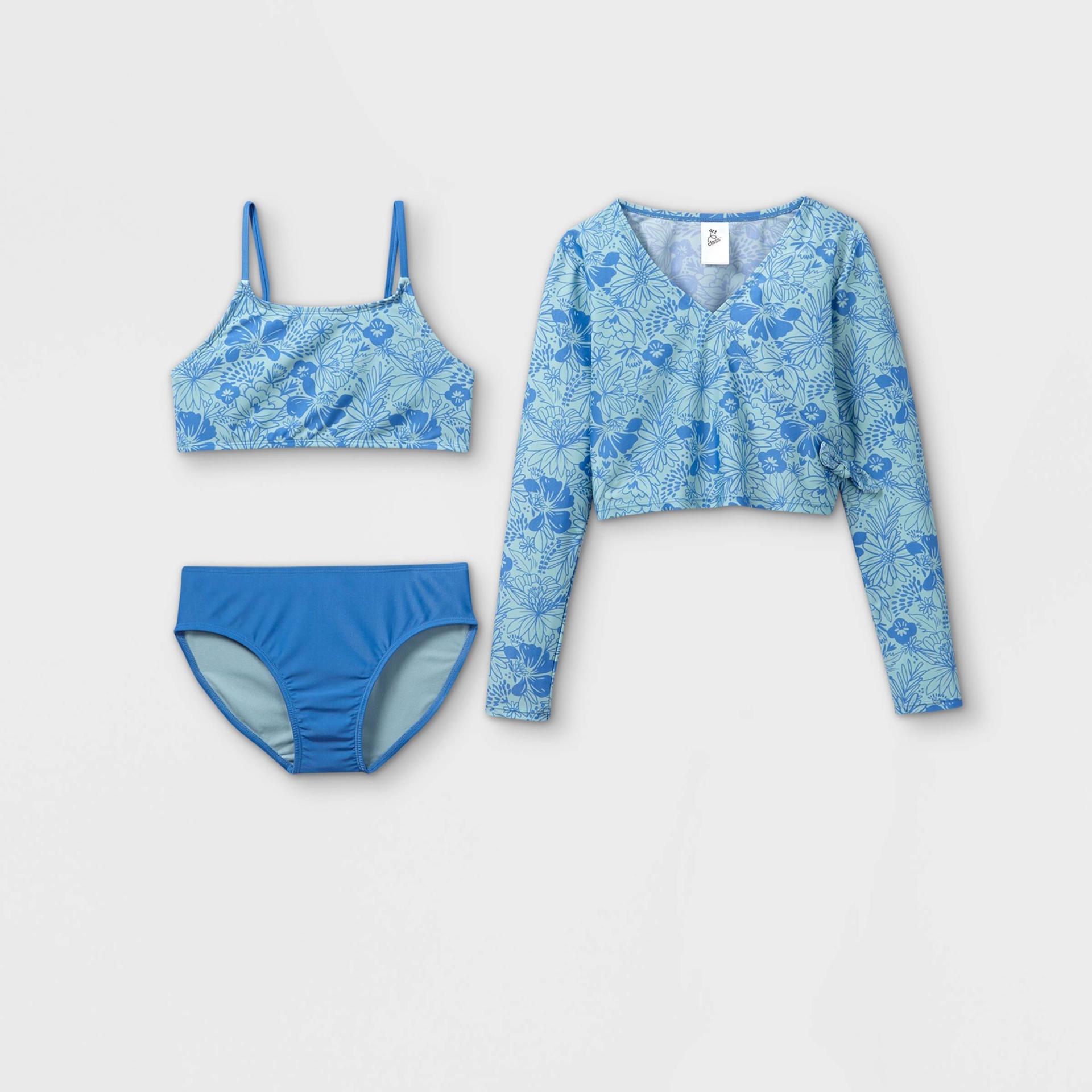 Girls' Floral Rainbow Print 3pc Long Sleeve Rash Guard Swimsuit Set ...