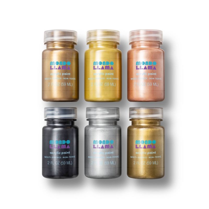 6ct Metallic Brushed Acrylic Paints - Mondo Llama™: Multi-Surface, Non ...