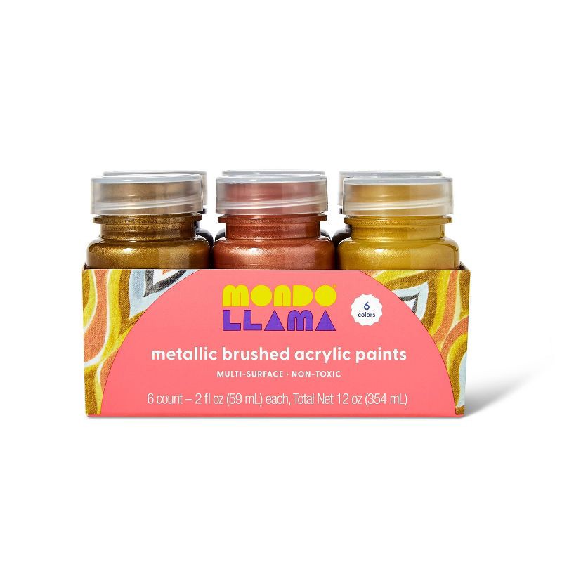 6ct Metallic Brushed Acrylic Paints - Mondo Llama™: Multi-Surface, Non ...