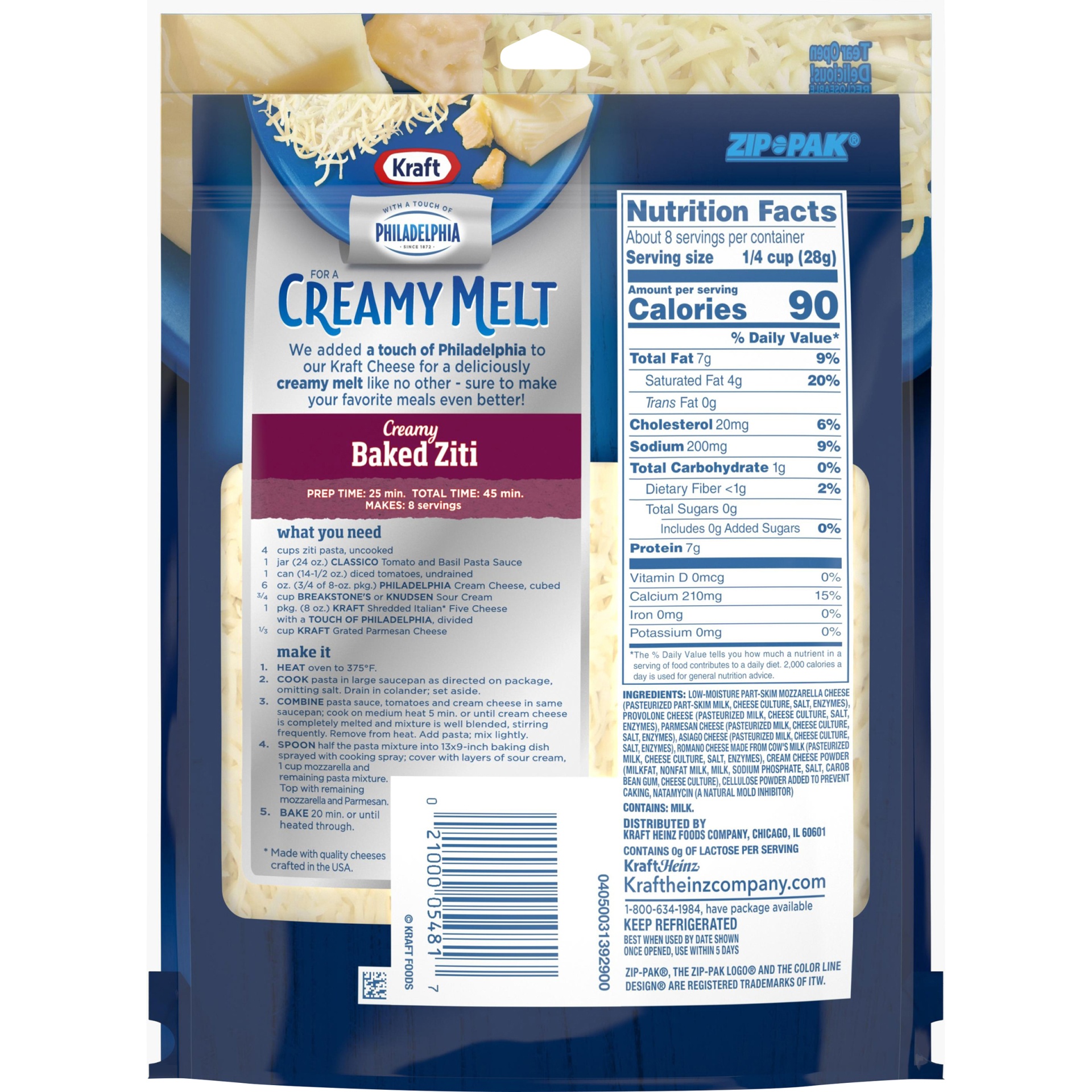 Kraft Italian Five Cheese Blend Shredded Cheese with a Touch of ...