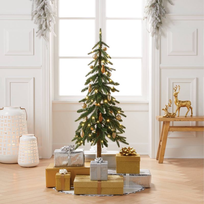 4' Pre-Lit LED Downswept Alpine Balsam Mini Artificial Christmas Tree ...