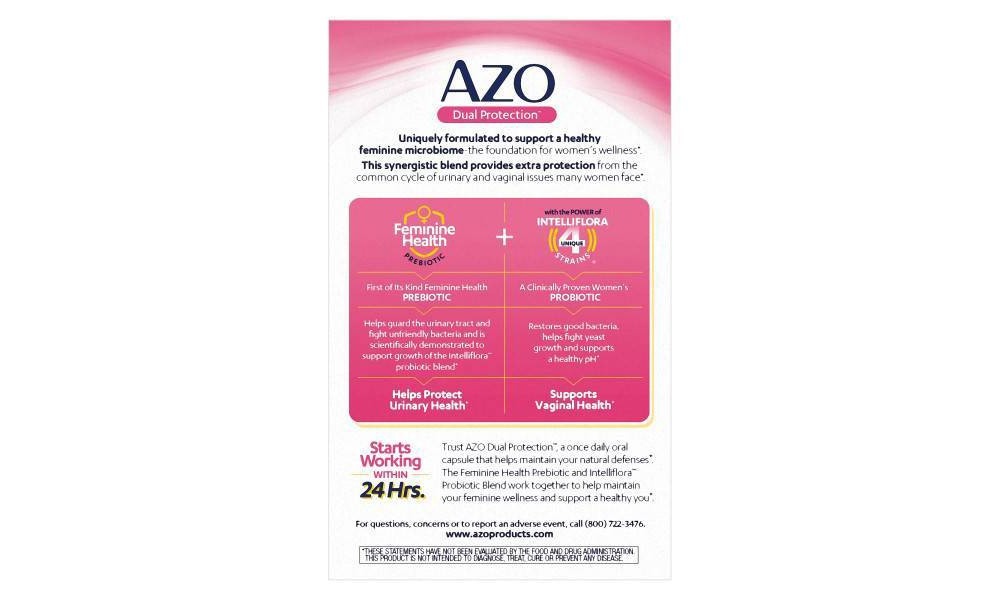 AZO Dual Protection Clinically Proven Women's Probiotic for Urinary ...