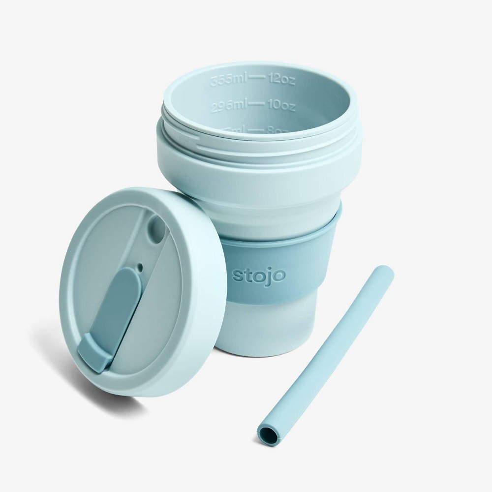 Stojo 12oz Silicone Collapsible Cup with Straw - Aquamarine 1 ct | shipt