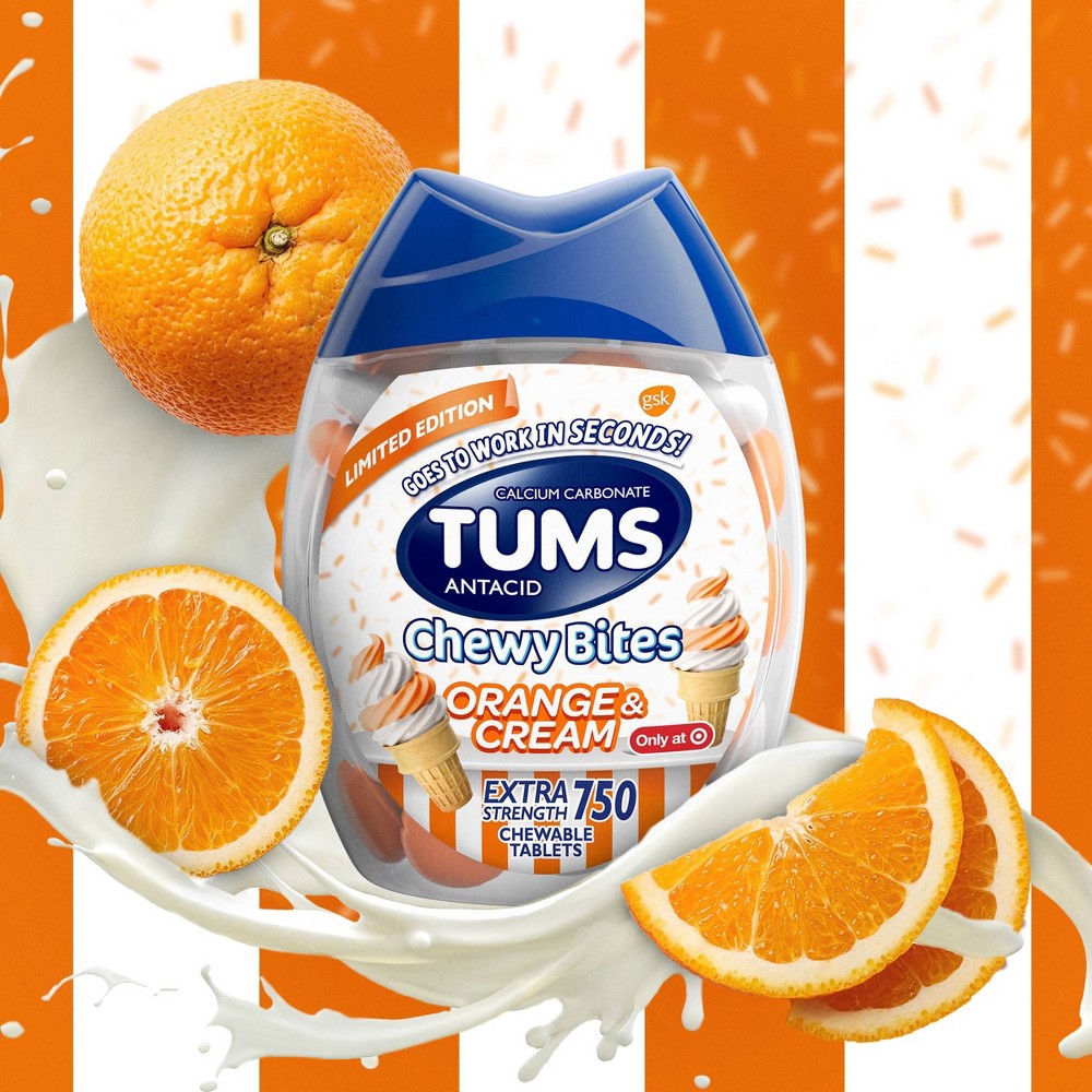 Tums Chewy Bites Orange and Cream Extra Strength Chewable Antacid for ...