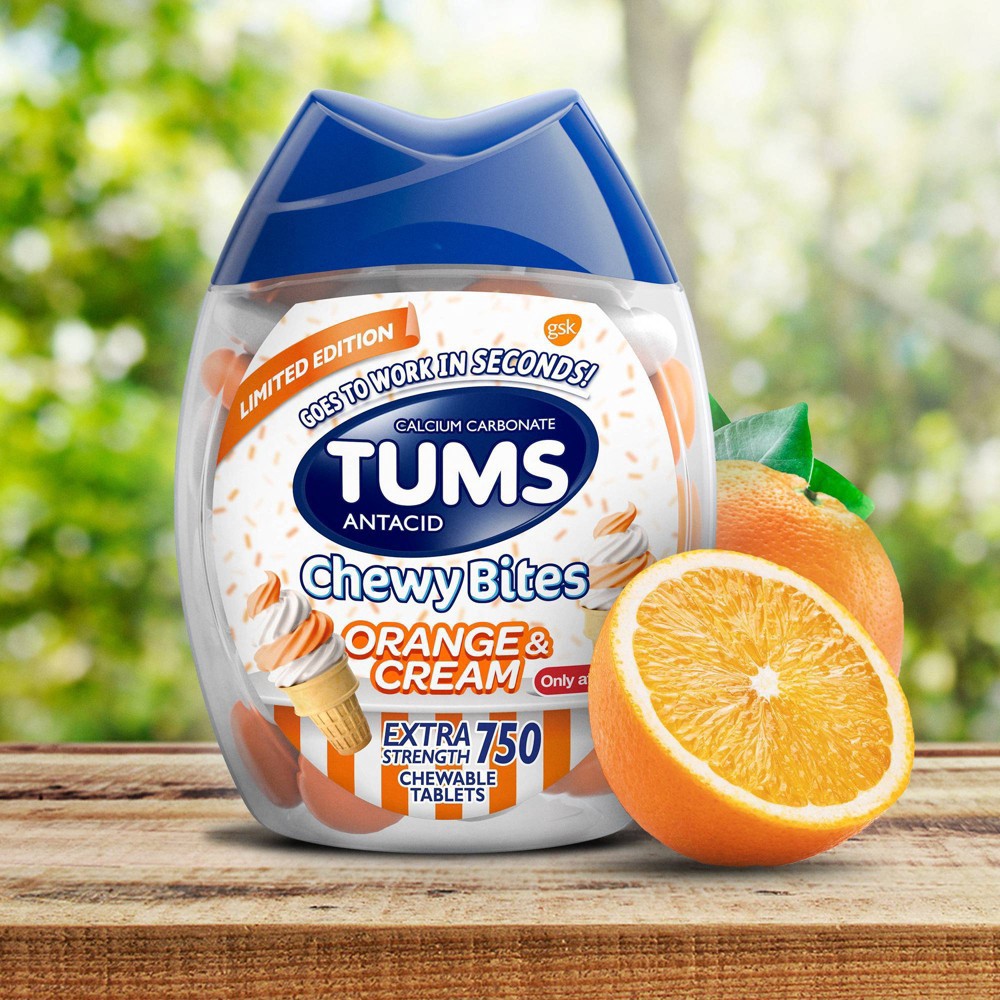 Tums Chewy Bites Orange and Cream Extra Strength Chewable Antacid for ...
