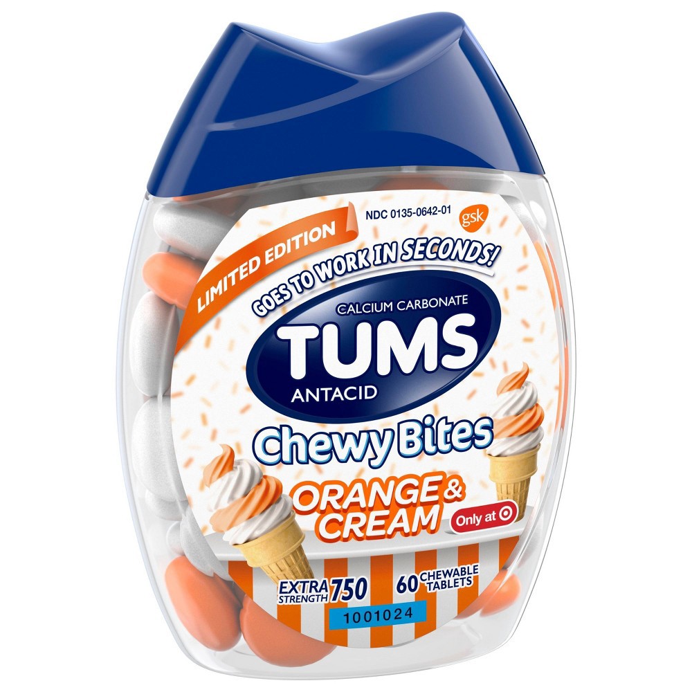 Tums Chewy Bites Orange and Cream Extra Strength Chewable Antacid for ...