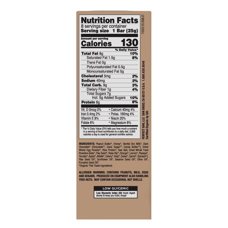 Perfect Bar Dark Chocolate Chip Peanut Butter Snack Size Protein Bars ...