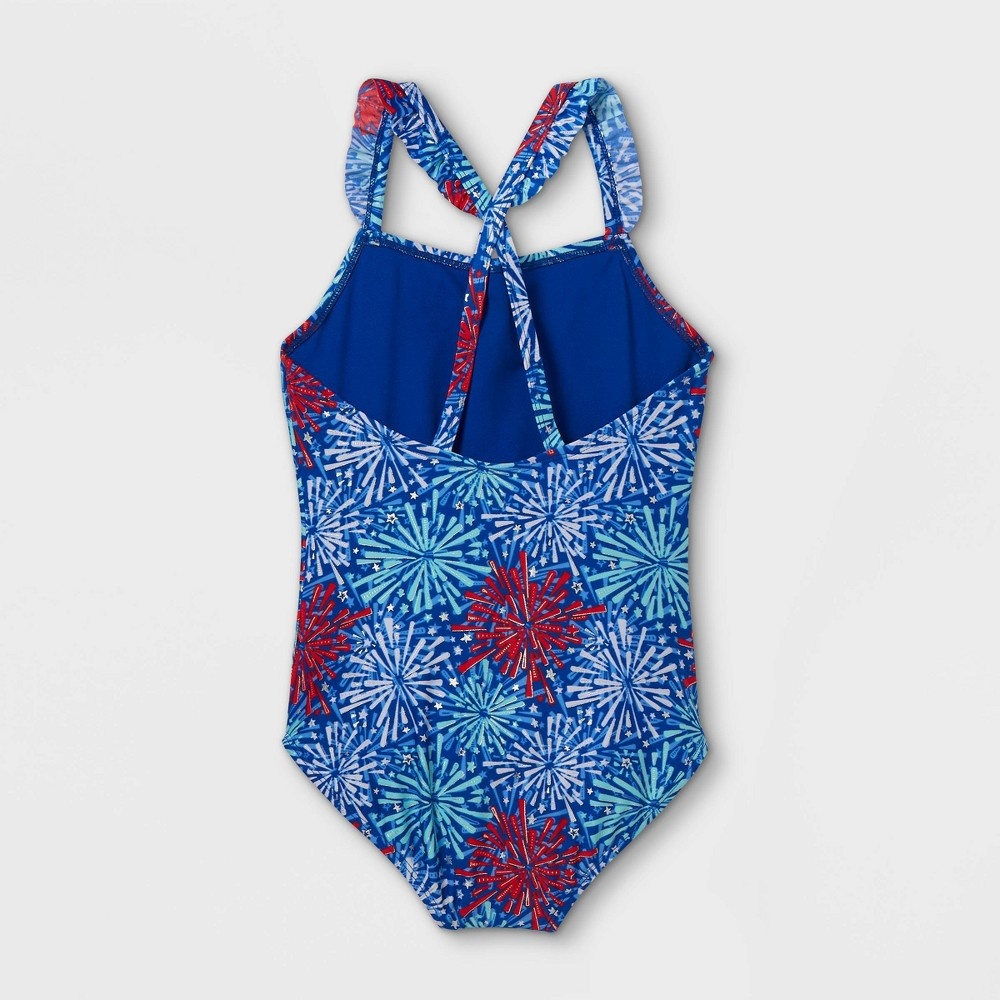 Girls' Firework Foil One Piece Swimsuit - Cat & Jack Blue M 1 ct | shipt