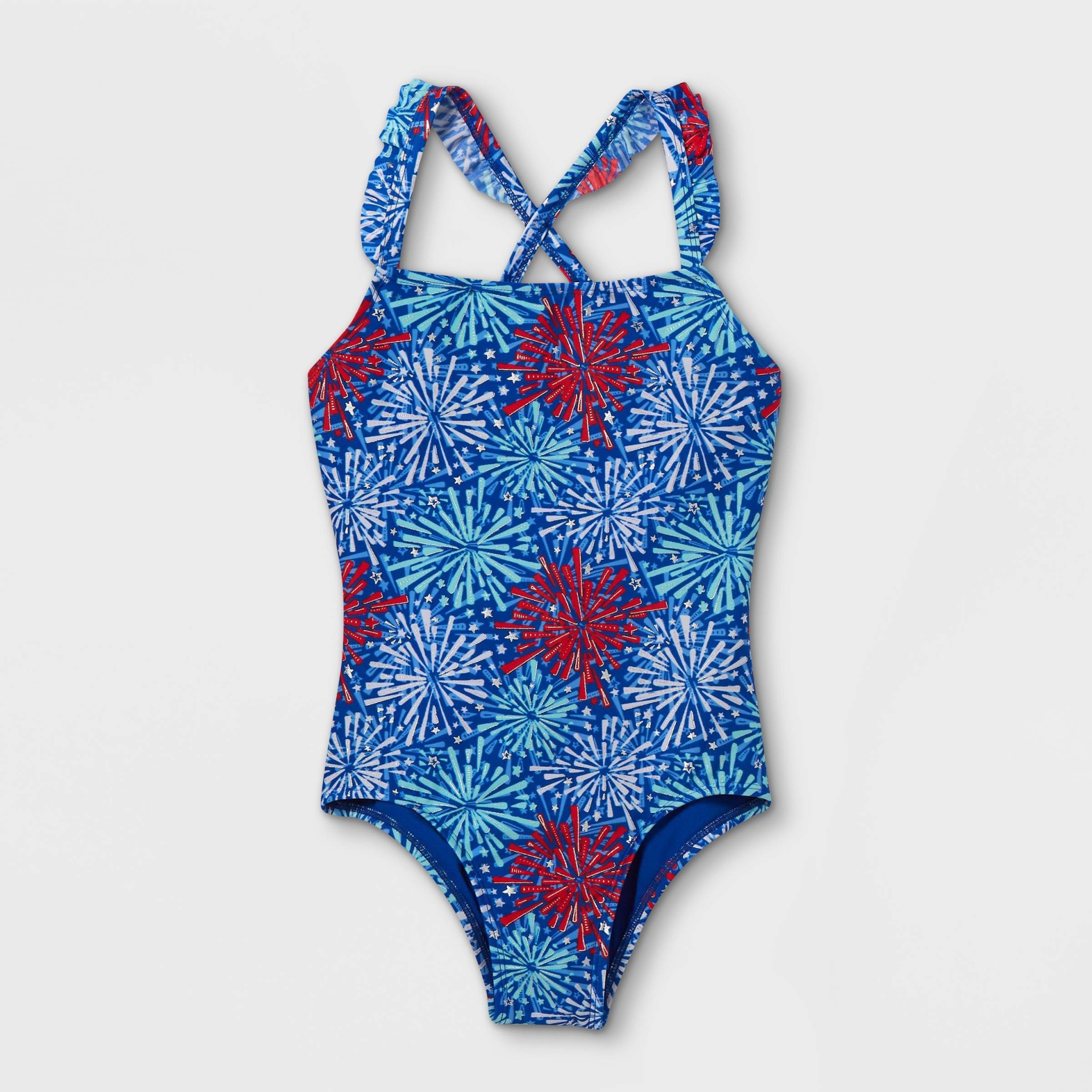Girls' Firework Foil One Piece Swimsuit - Cat & Jack Blue M 1 ct | Shipt
