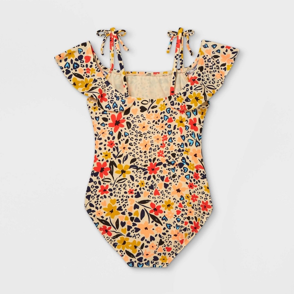 Girls' Floral Print One Piece Swimsuit - Cat & Jack Yellow XS 1 ct | shipt