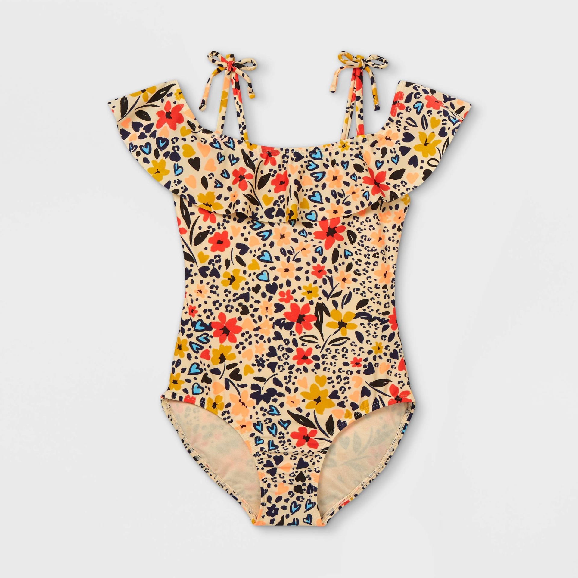 Girls' Floral Print One Piece Swimsuit - Cat & Jack Yellow XS 1 ct | shipt