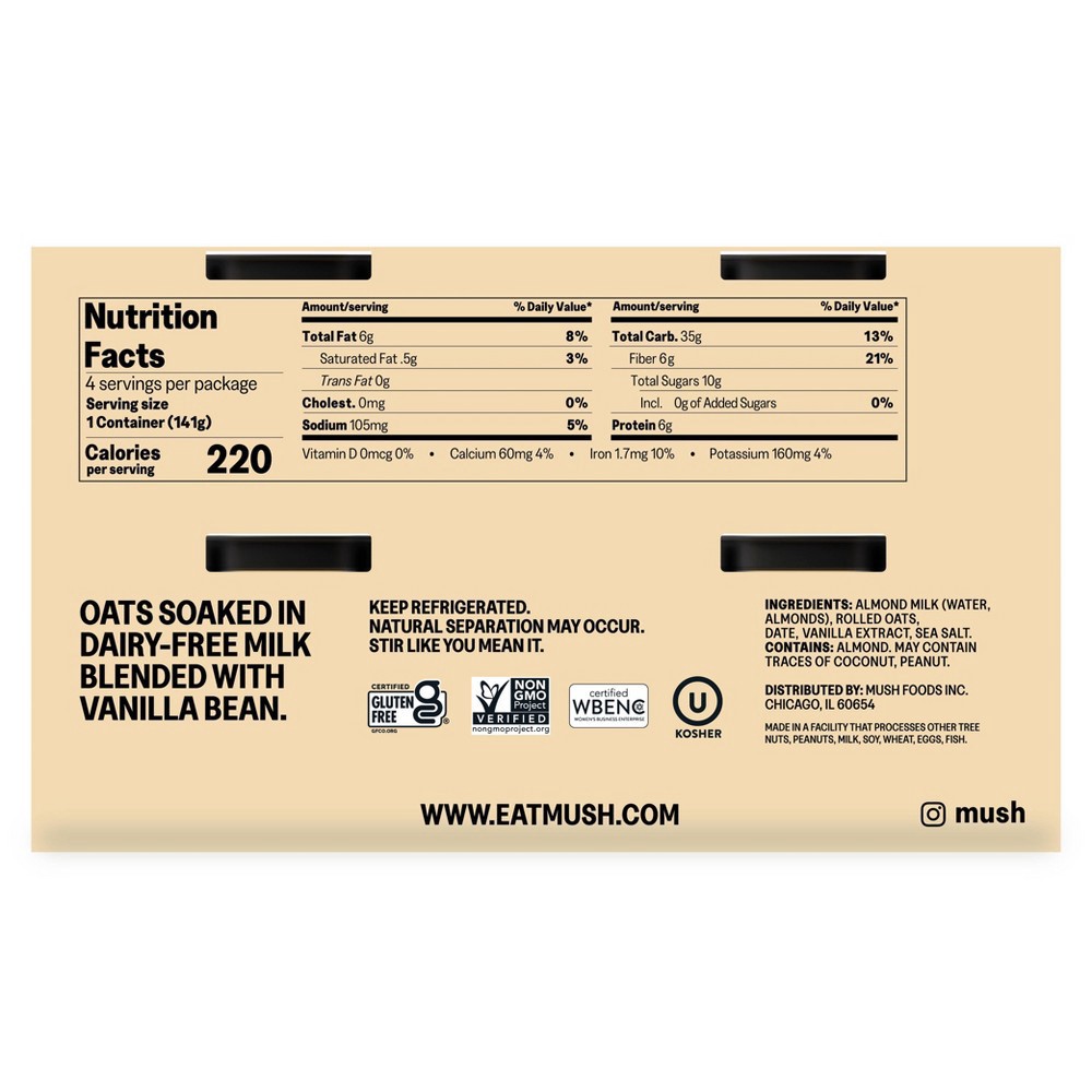 MUSH Gluten Free Vegan Vanilla Ready-to-Eat Overnight Oats - 20oz/4ct 4 ...
