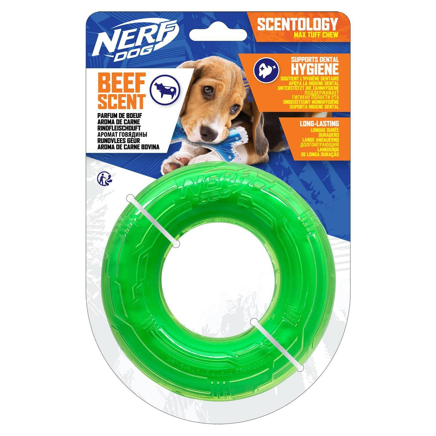 NERF Beef Scent Scentology Ring Max Tuff Chew Dog Toy - Green - 5" 1 ct ...