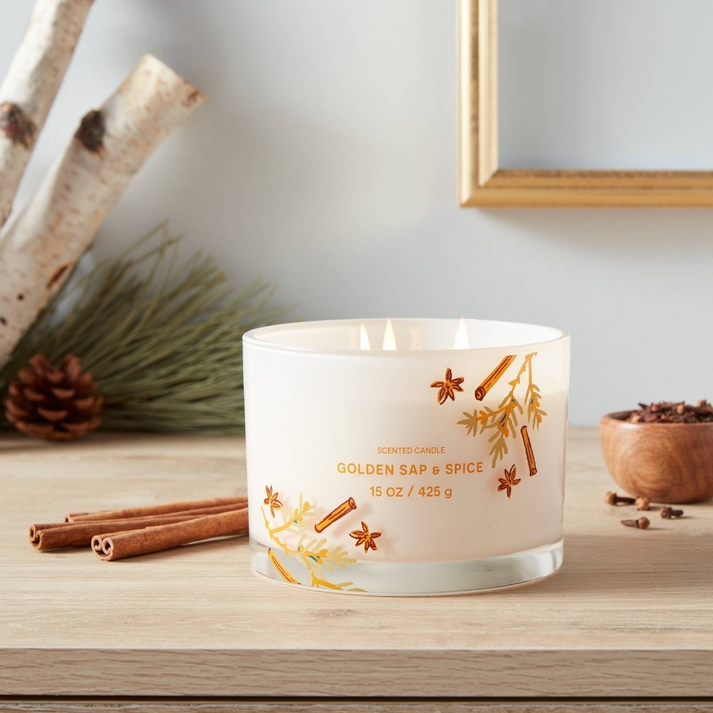 Lidded Glass Jar Solid Mustard 3-Wick Sentiment Golden Sap and Spice ...