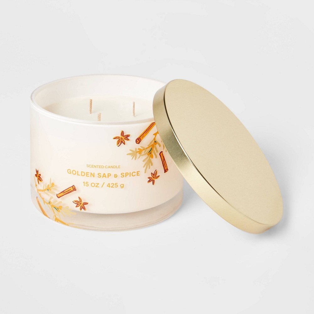 Lidded Glass Jar Solid Mustard 3-Wick Sentiment Golden Sap and Spice ...