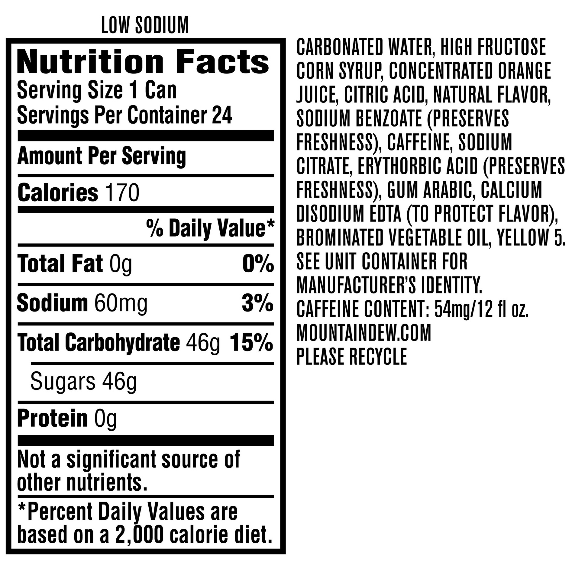 Mountain Dew Nutrition Label 12 Oz
