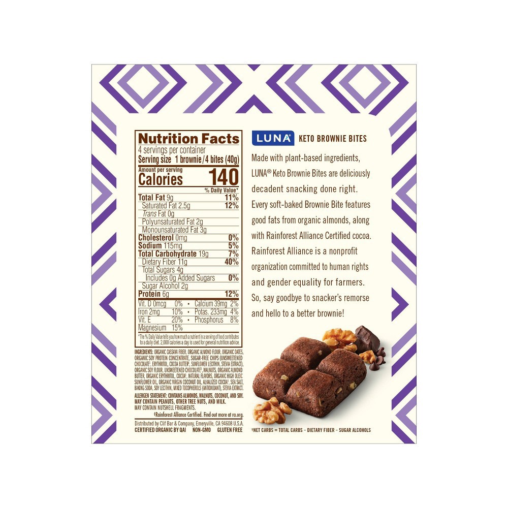 LUNA Bar Luna Keto Brownie Bites Walnut Fudge - 4pk 4 ct | Shipt