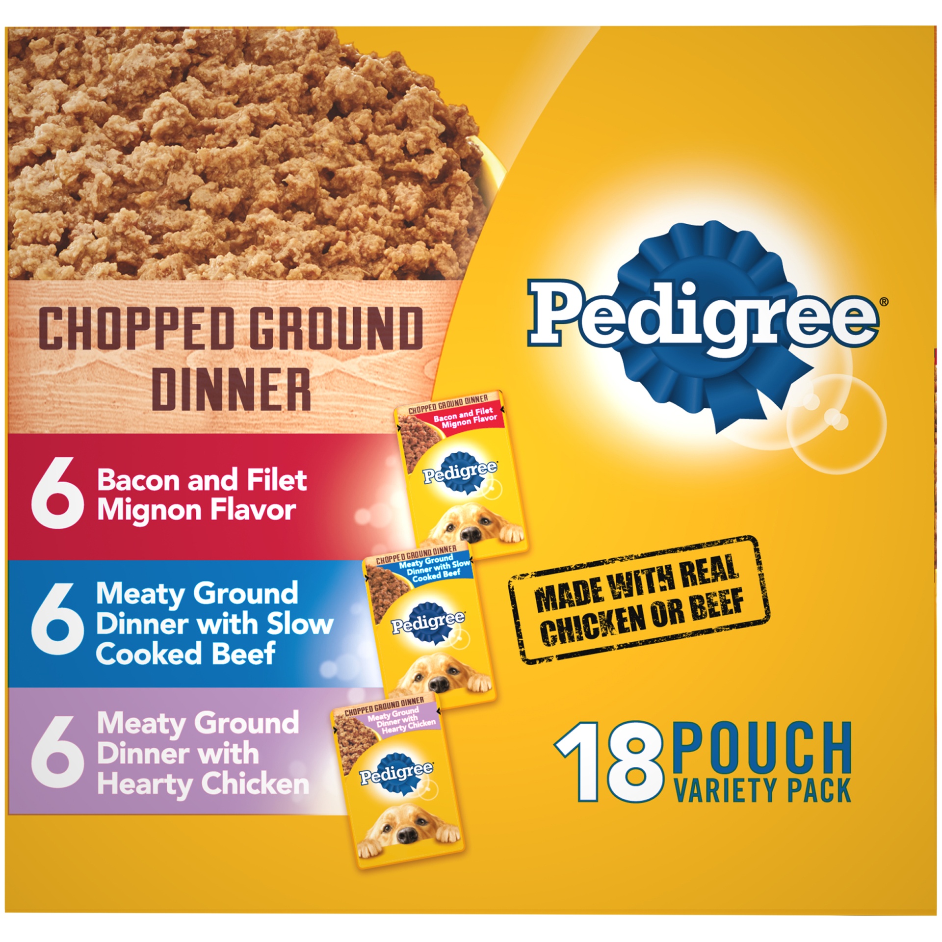 Pedigree Chopped Ground Dinner Adult Soft Wet Dog Food 18-Count Variety ...