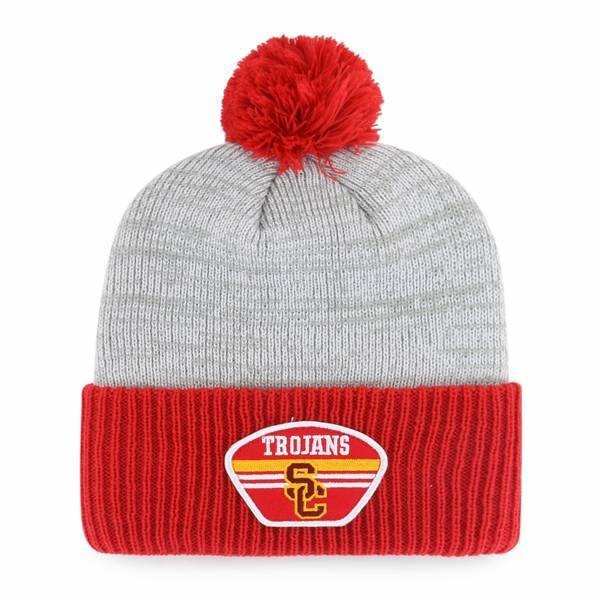 NCAA USC Trojans Men's Gray Badge Knit Cuffed Beanie with Pom 1 ct | Shipt