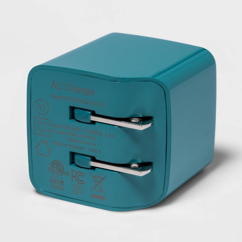 2-Port 20W USB-A and USB-C Wall Charger - heyday™ Bright Teal: Quick ...