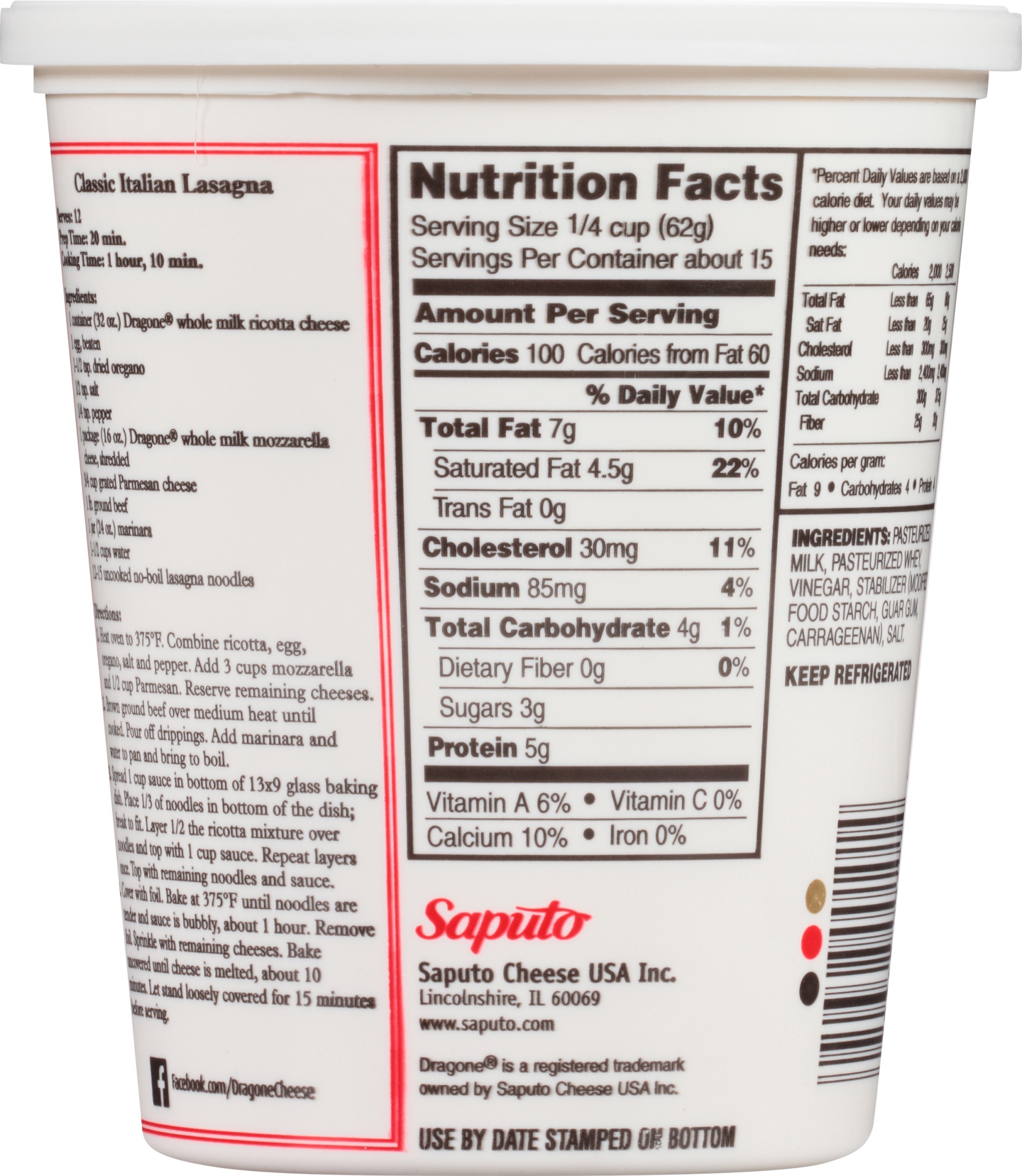 Nutrition Facts Ricotta Cheese Whole Milk at Angelica Mullins blog