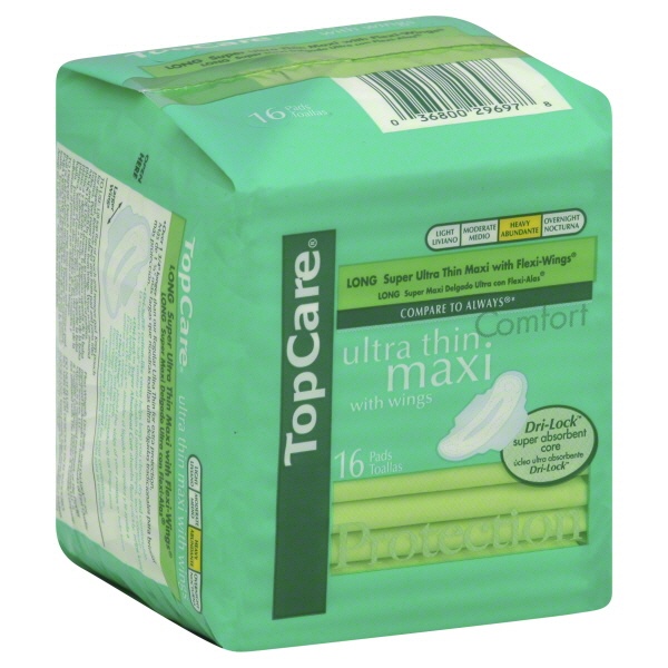 TopCare Maxi Pad Ultra Thin Long Super with Wings 16 ct | Shipt