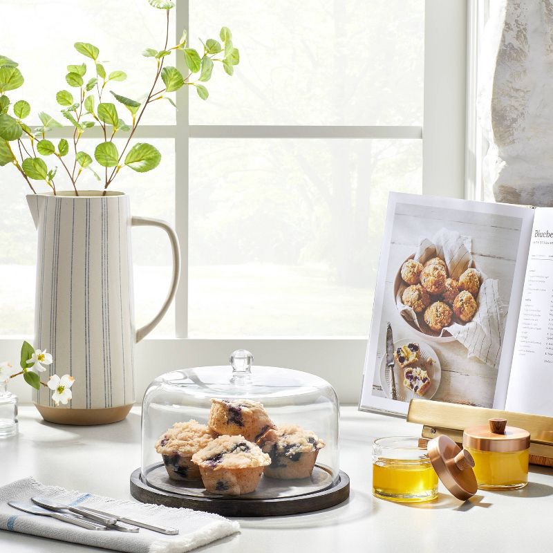 9" Wood & Glass Covered Dessert Storage Pickled Black - Hearth & Hand ...