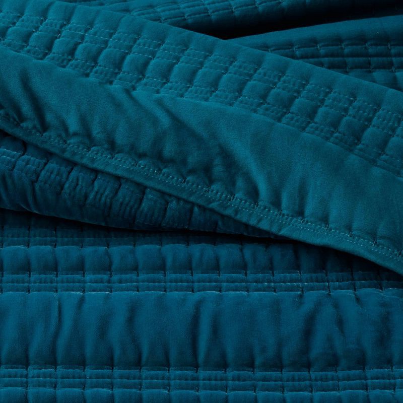 Full/Queen Lofty Velvet Quilt Dark Teal Blue - Threshold 1 ct | Shipt