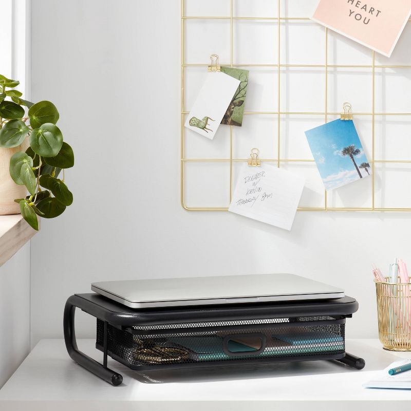 Mesh Monitor Stand with Drawer Black - Brightroom 1 ct | Shipt