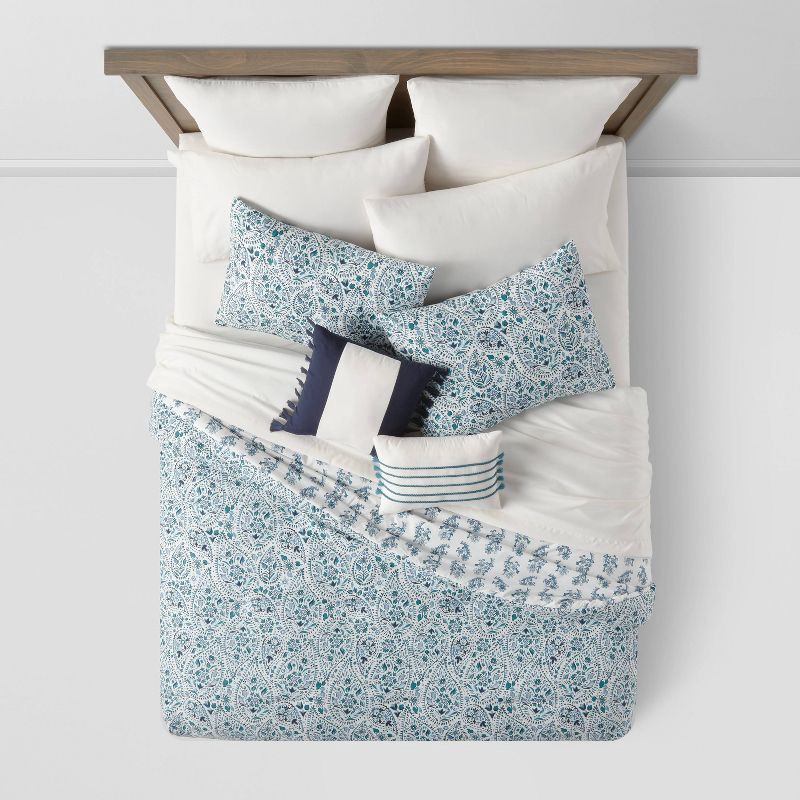 12pc Queen Reversible Paisley Print Comforter & Sheets Set Blue/Dark ...