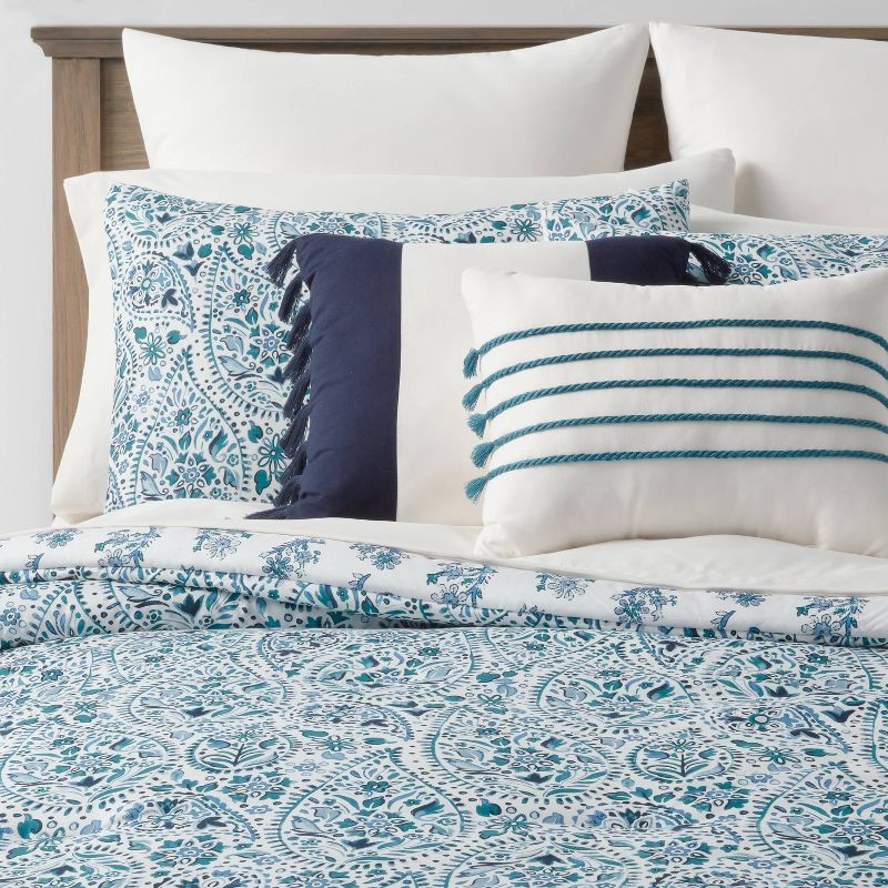12pc Queen Reversible Paisley Print Comforter & Sheets Set Blue/Dark ...