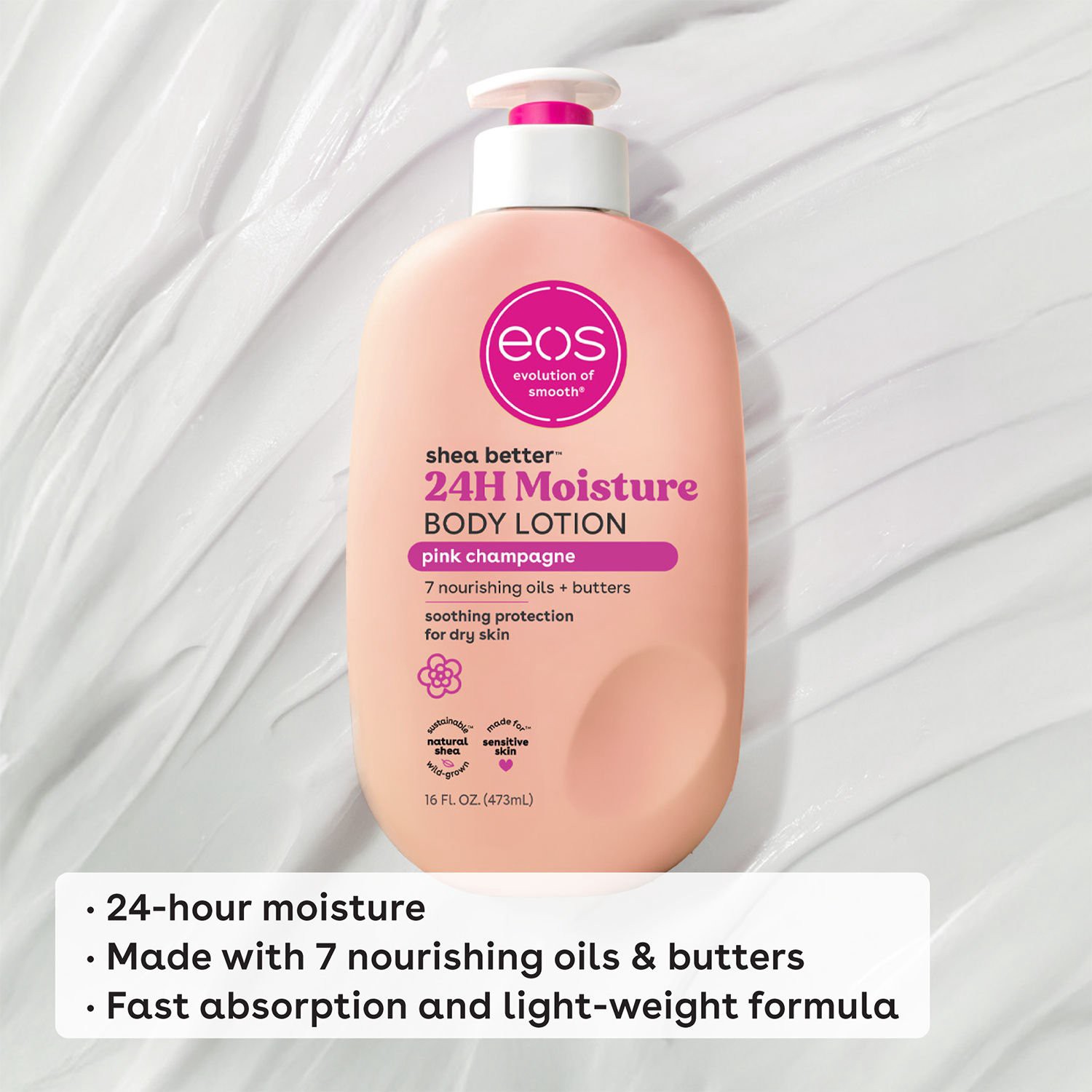 Eos Shea Better 24H Moisture Pink Champagne Body Lotion 16 fl oz 16 oz ...