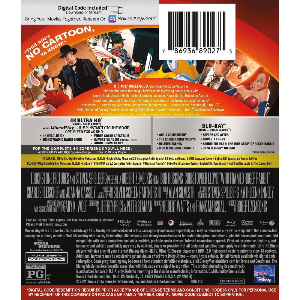 Disney Who Framed Roger Rabbit (4K/UHD + Blu-ray + Digital) 1 ct | shipt