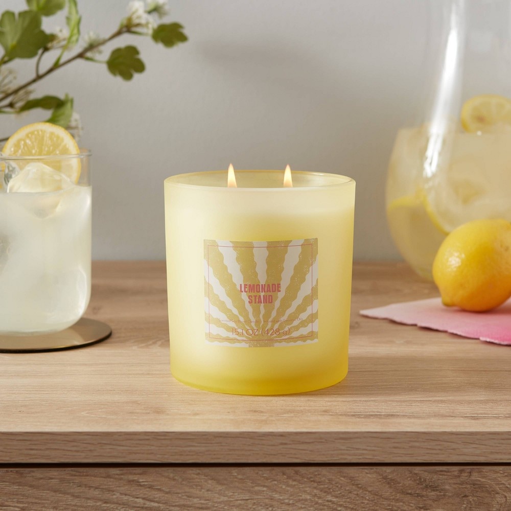 15oz Lidded Glass Jar 3-Wick Candle Sunshine Graphic Label Lemonade ...