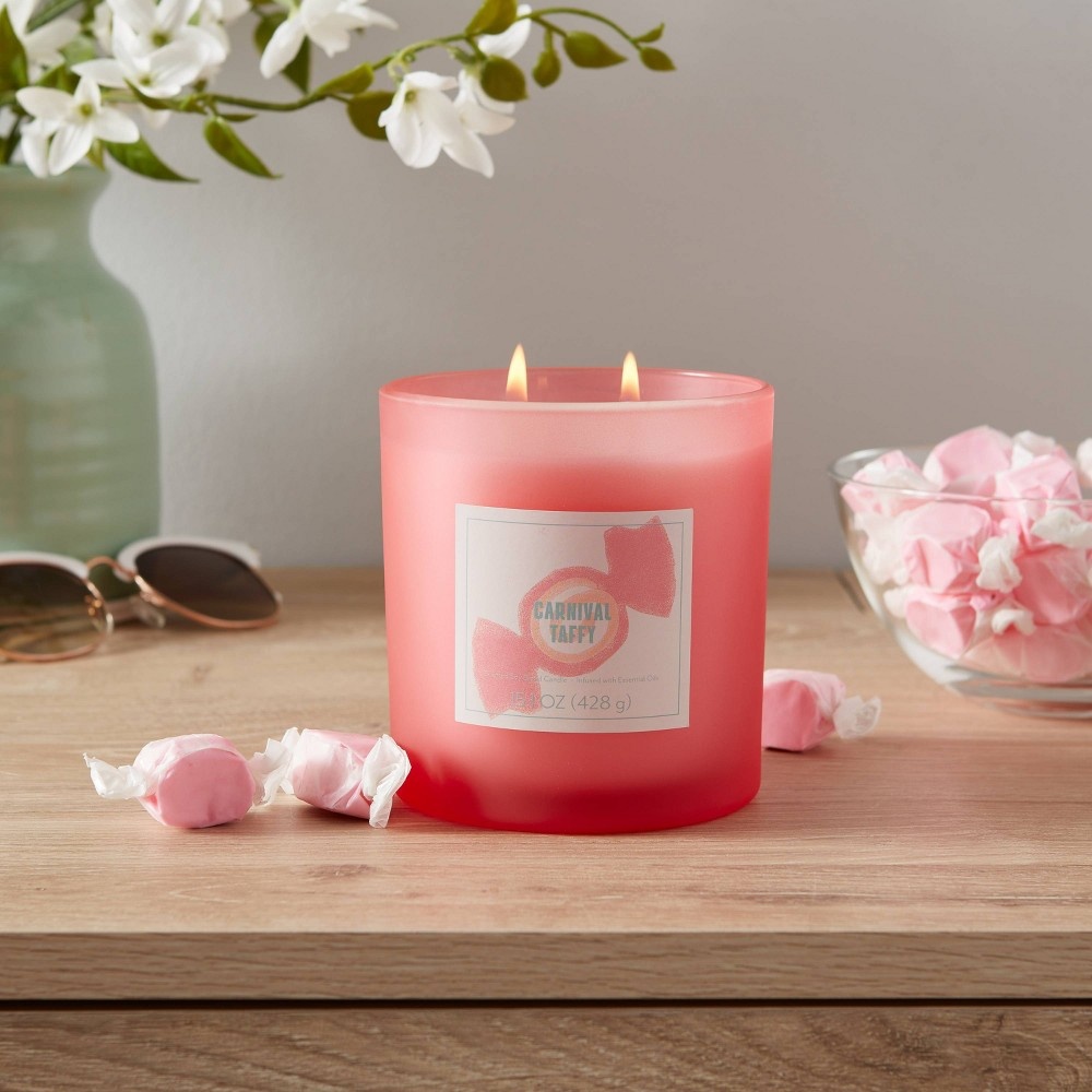 15oz Lidded Glass Jar 2-Wick Candle Taffy Graphic Label Carnival Taffy ...
