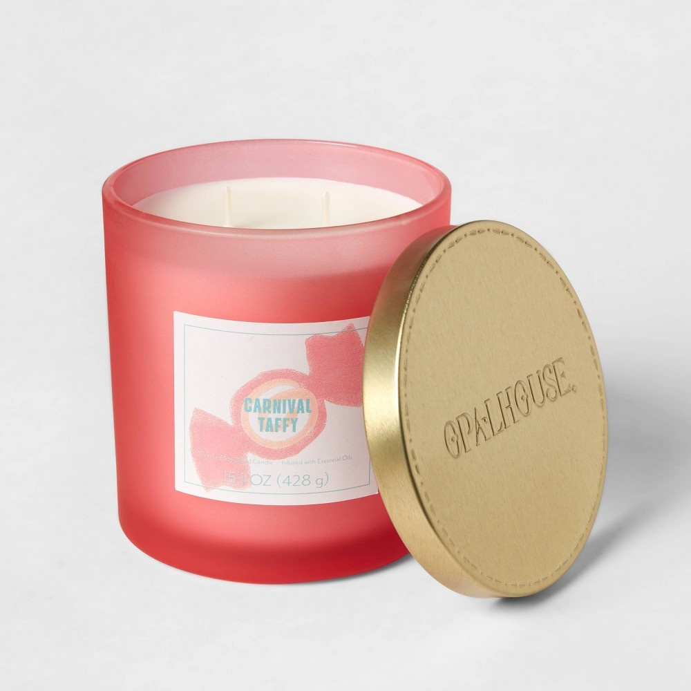 15oz Lidded Glass Jar 2-Wick Candle Taffy Graphic Label Carnival Taffy ...
