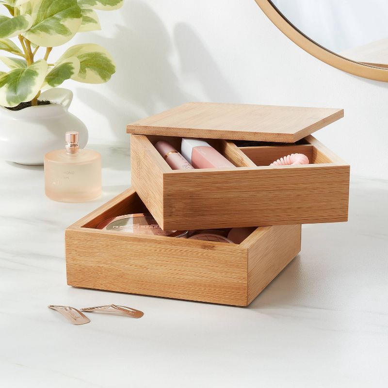 6" x 6" x 4" Square Swivel Hinge Bamboo Countertop Organizer ...