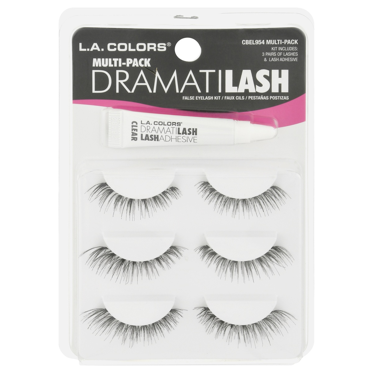 L.A. Colors Dramatilash Multi-Pack False Eyelash Kit With Adhesive 3 ct ...