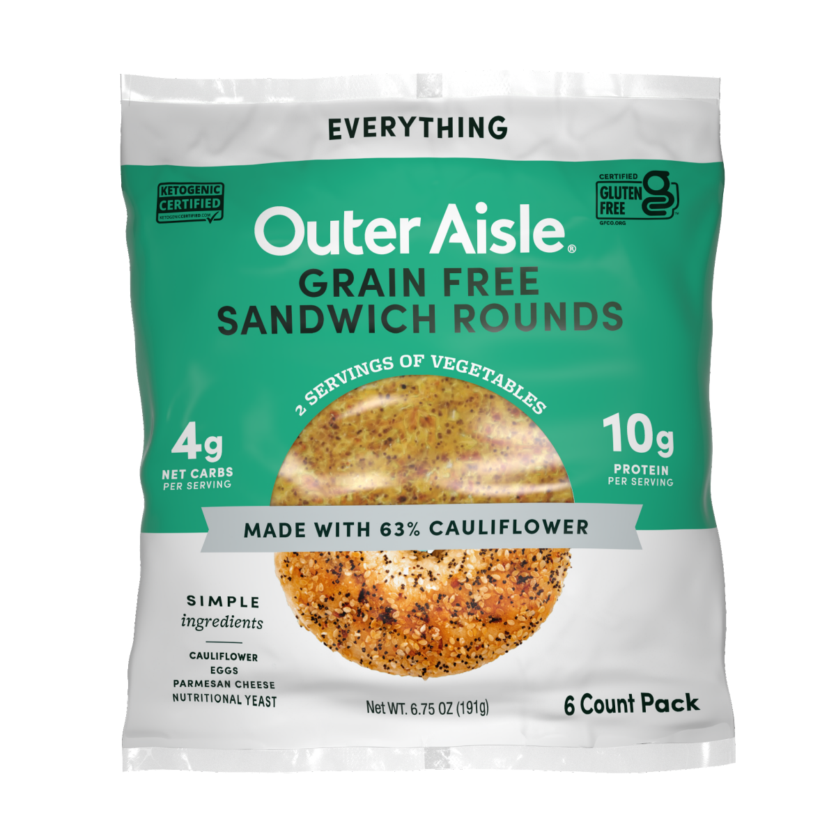 Outer Aisle Grain Free Sandwich Rounds Everything 6 count 6.75 oz 6 ct ...