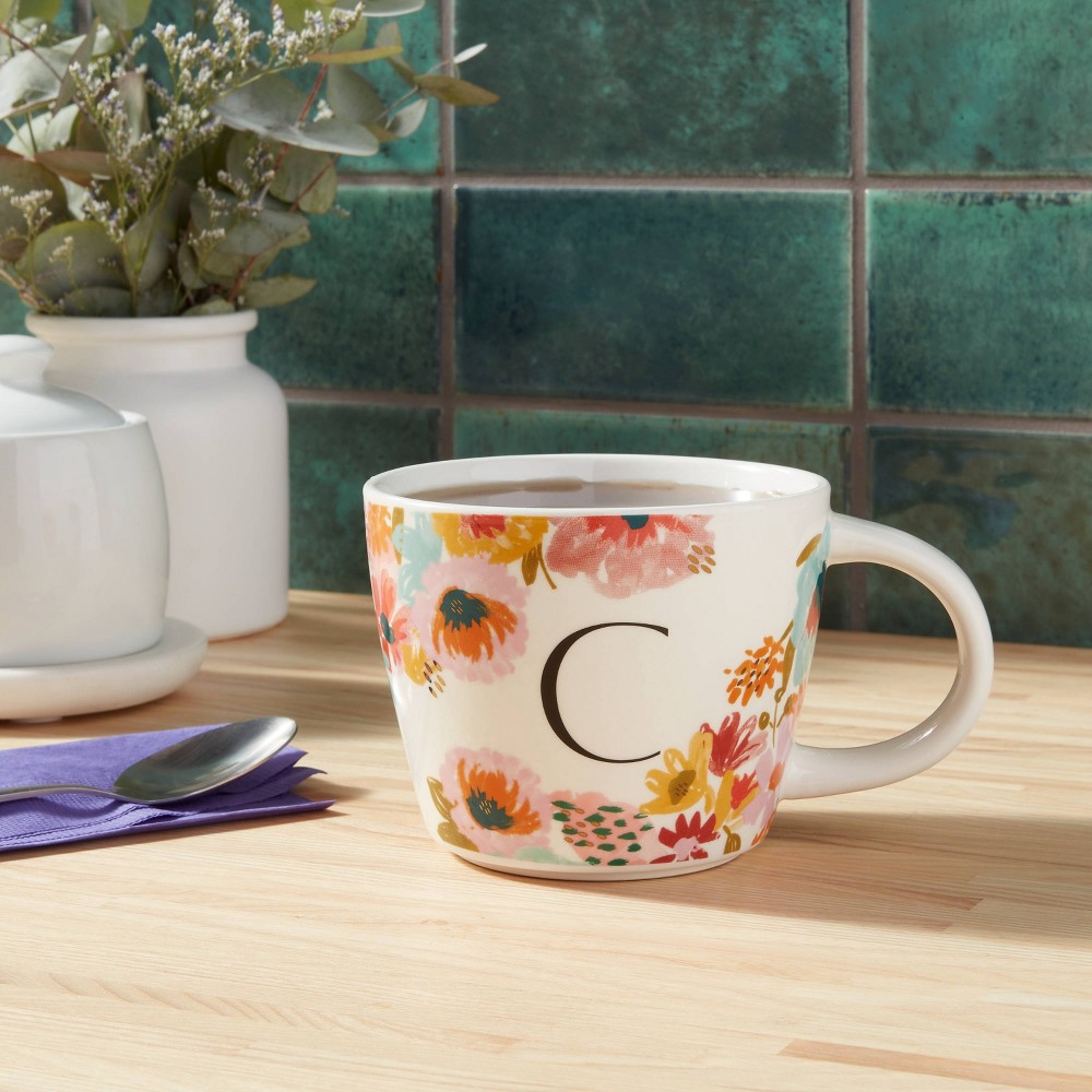 16oz Stoneware Monogram Floral Mug C - Opalhouse 16 oz | Shipt