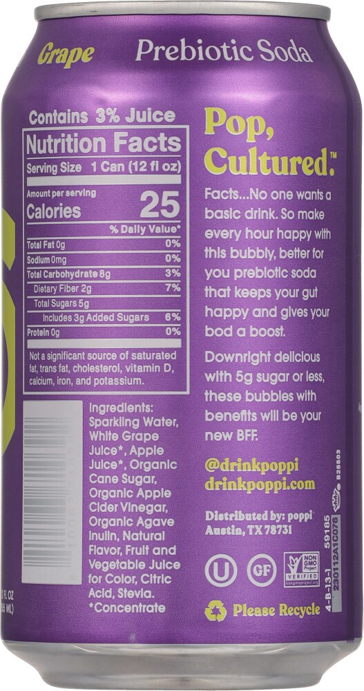 Poppi Prebiotic Grape Soda 12 oz | Shipt