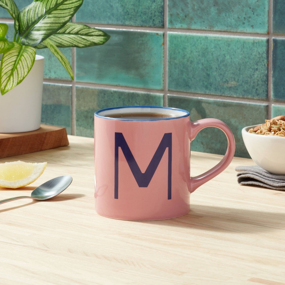 16oz Stoneware Monogram Mug 'M' Pink - Opalhouse 16 oz | Shipt