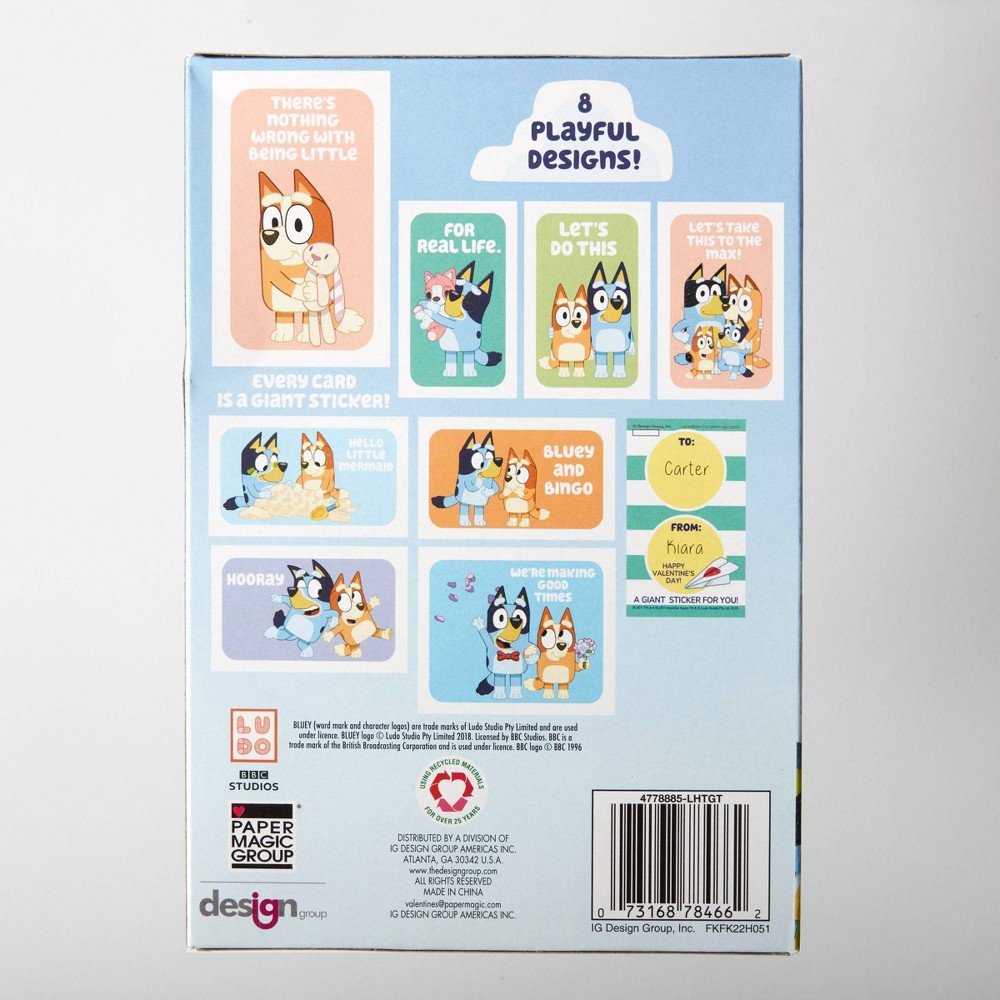 Bluey 16ct Giant Sticker Valentine's Day Classroom Exchange Cards ...
