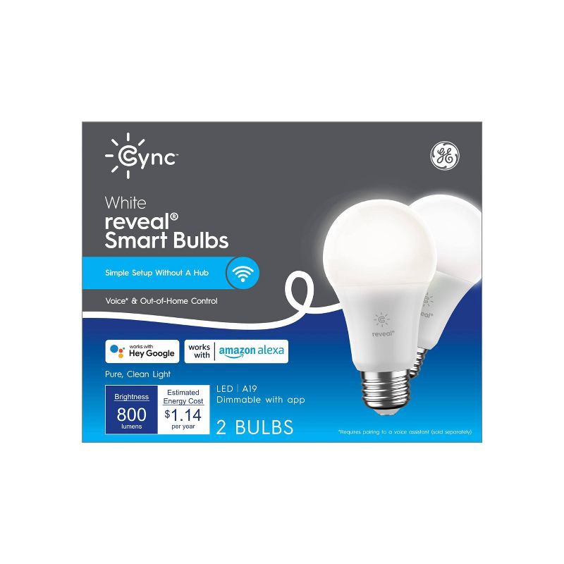 General Electric GE CYNC 2pk Reveal Smart Light Bulbs, White, Bluetooth ...