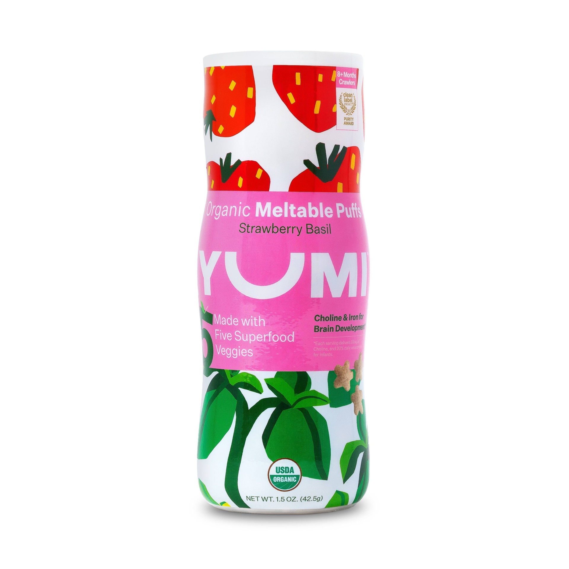 YUMI Clean Label Certified Organic Puffs, Strawberry Basil Baby Snacks ...